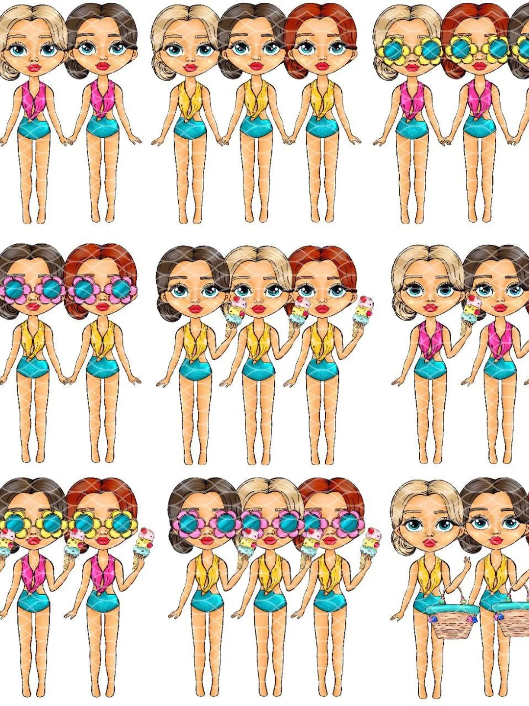 Super Beach Girls Clipart, Beach Birthday Clipart, Summer Girl Clipart ...