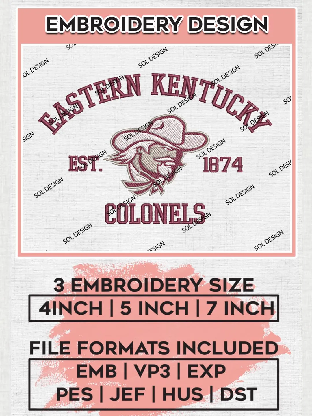 Eastern Kentucky Colonels Est 1874 Logo Embroidery Designs, NCAA ...