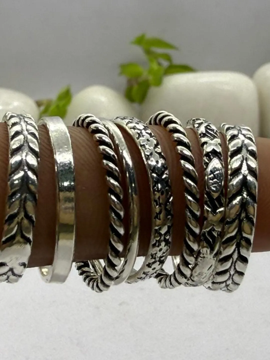 Sterling Silver Stacking Rings Set | Twisted & Engraved Bands