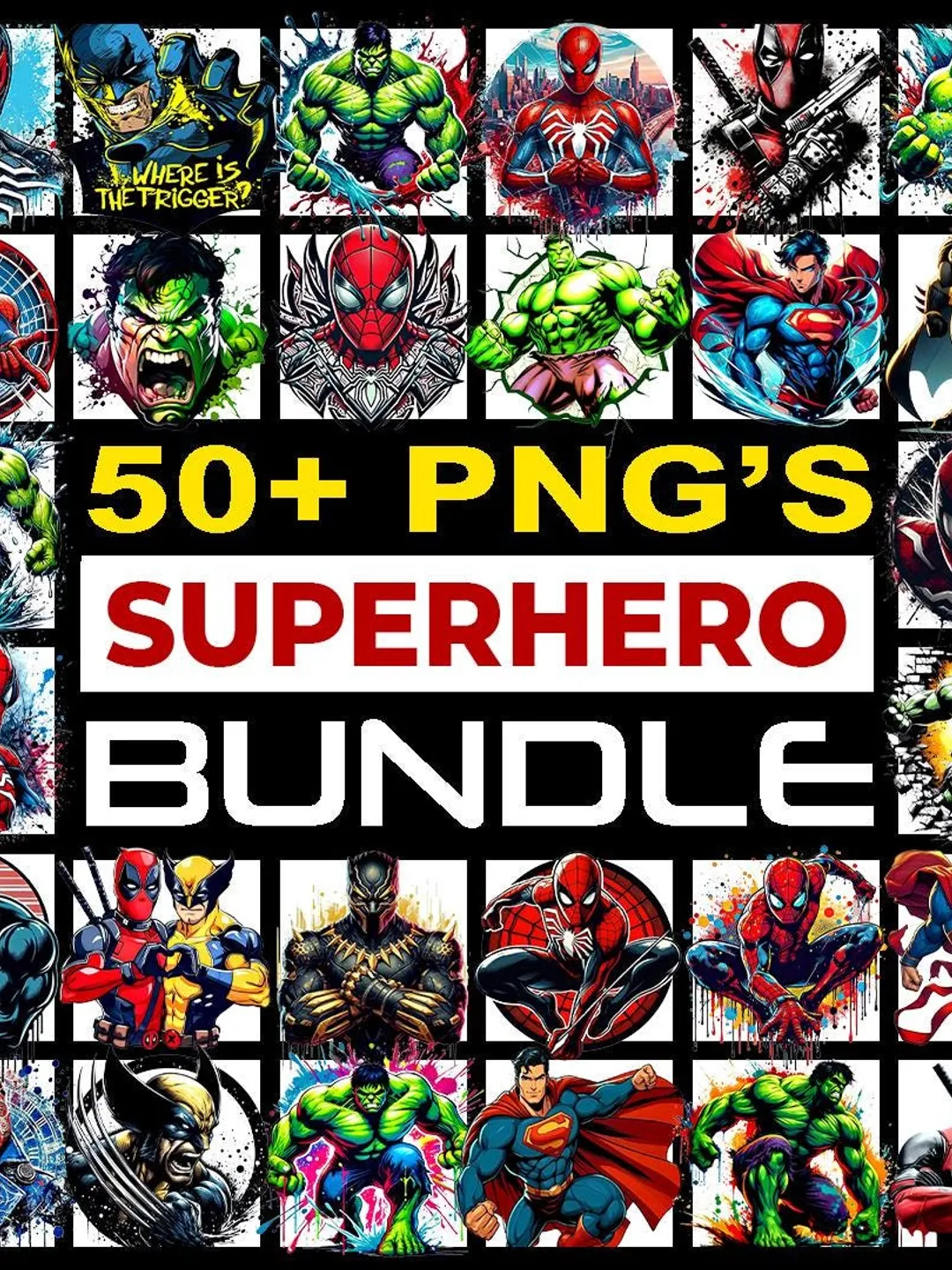 50+ Superhero Png Bundle, Avengers Clipart, Marvel T-shirt Design PNG ...