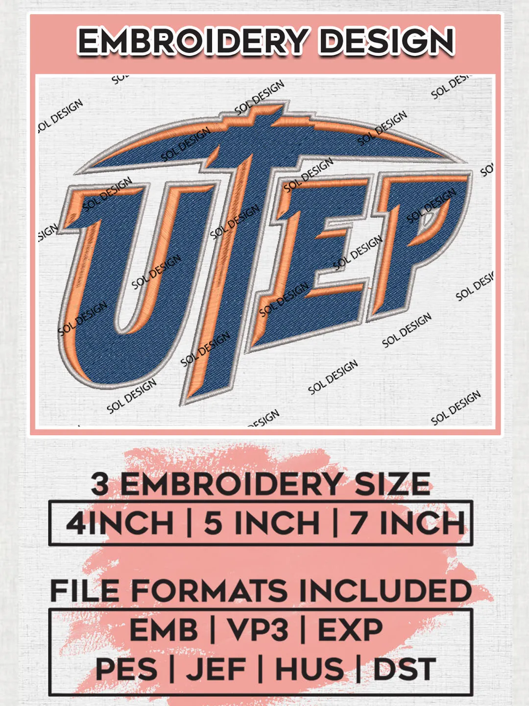 NCAA UTEP Miners Football Team Logo Embroidery Design Files, NCAA UTEP ...