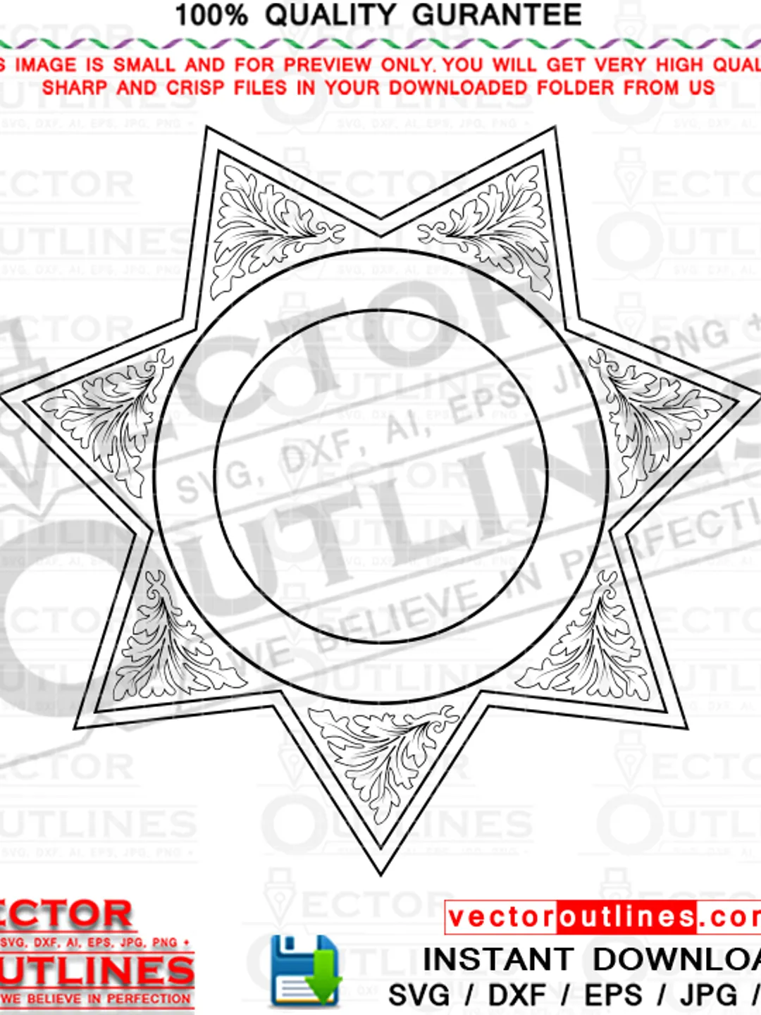 Sheriff 7 Star Badge Template Vector Svg Pdf Dxf Ai File For Custom ...