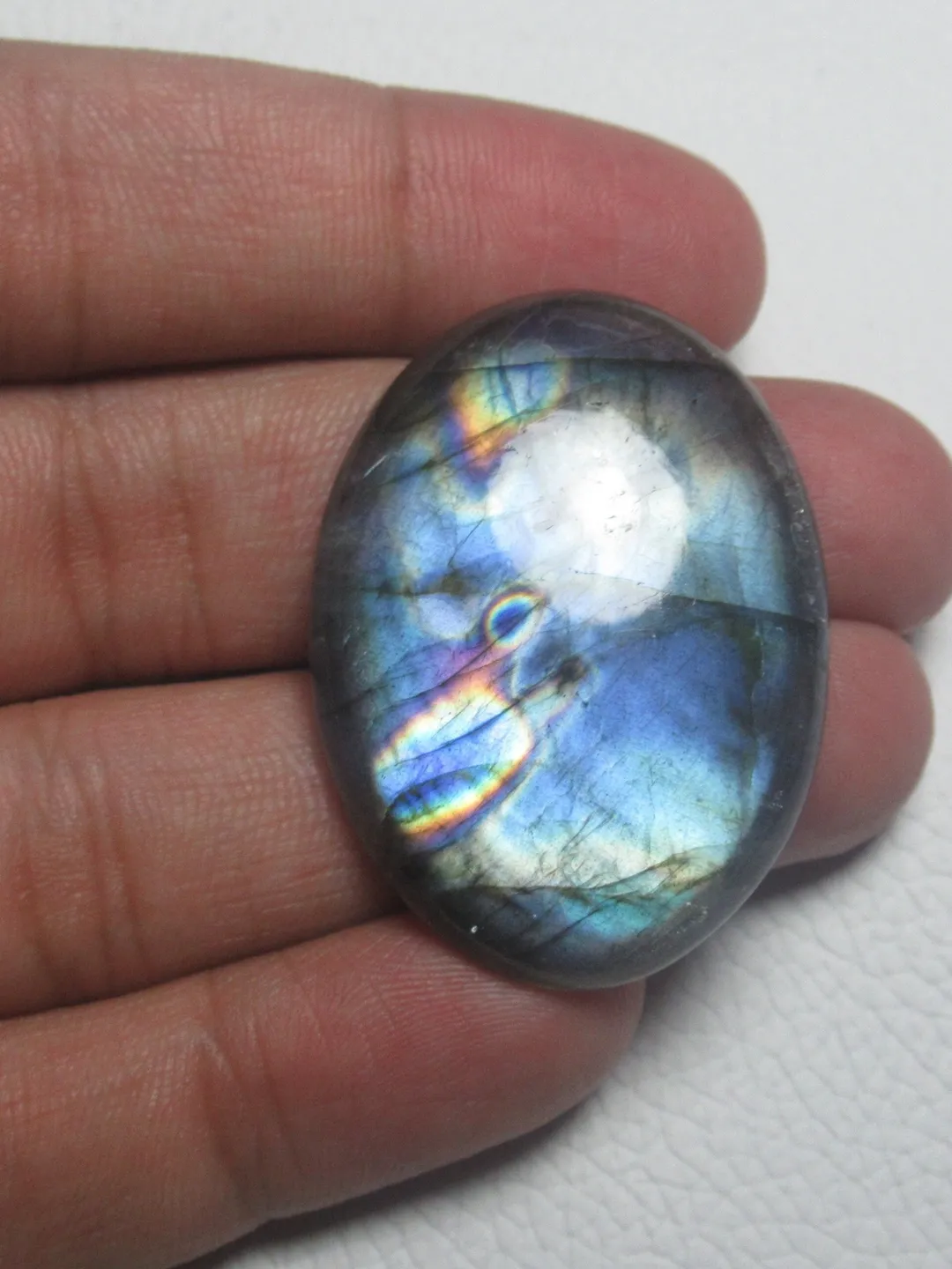 Blue Labradorite Cabochon: Handmade Oval Gemstone (21 x 41 x 8 mm) #9199