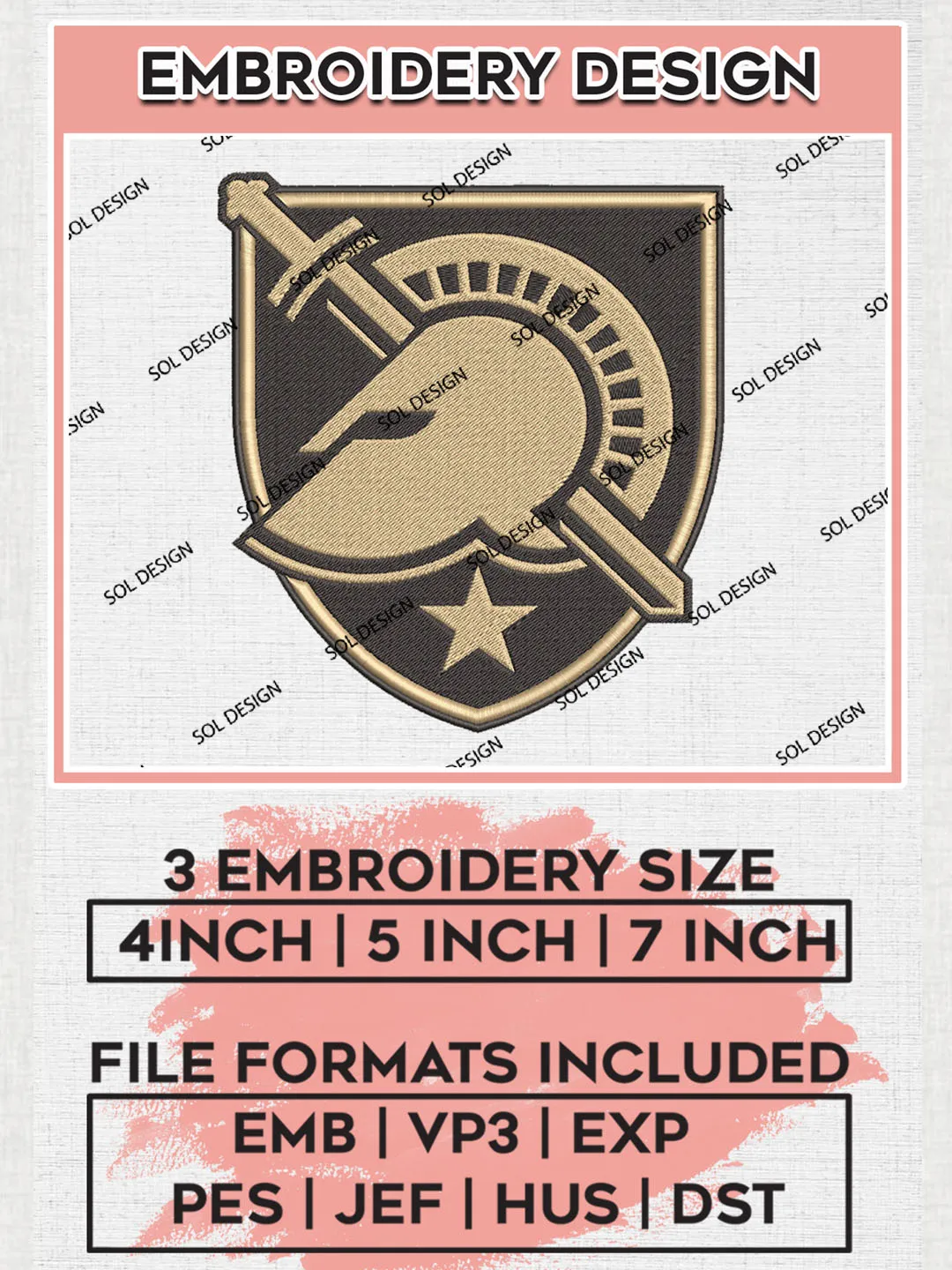 Army Black Knights Logo Machine Embroidery Design, NCAA Army Black ...