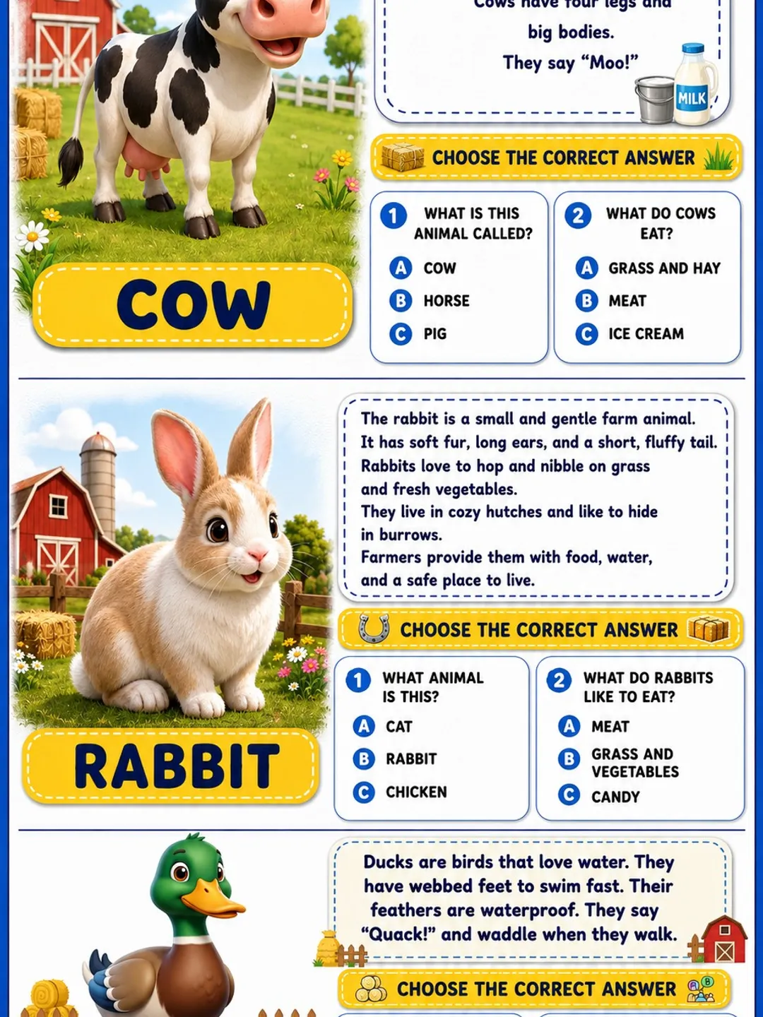 Farm Animals Learning Worksheets for Kids