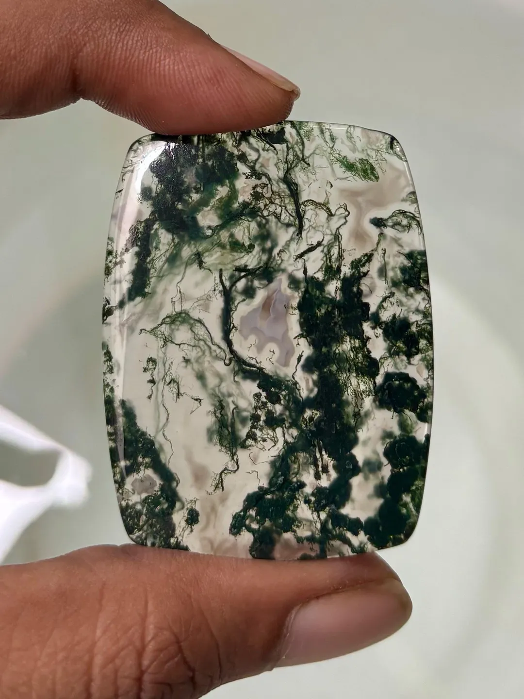 Natural Moss Agate Gemstone: Handmade Oval Cabochon (48mm x 28mm)