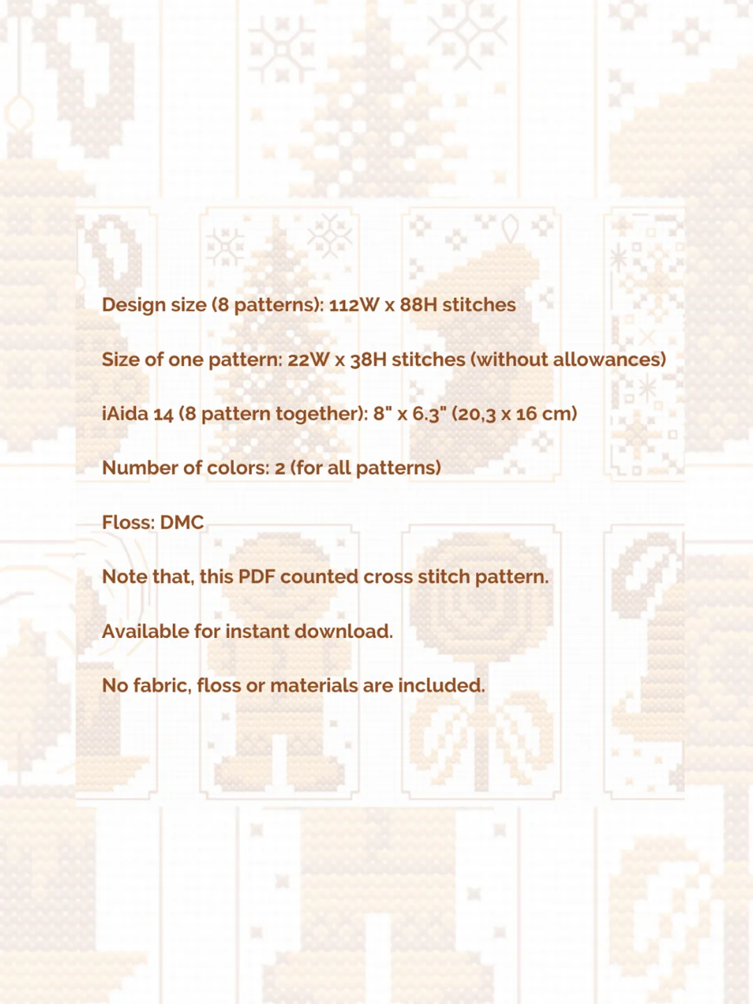 Set of 8 Christmas mini cross stitch patterns, Christmas tags idea