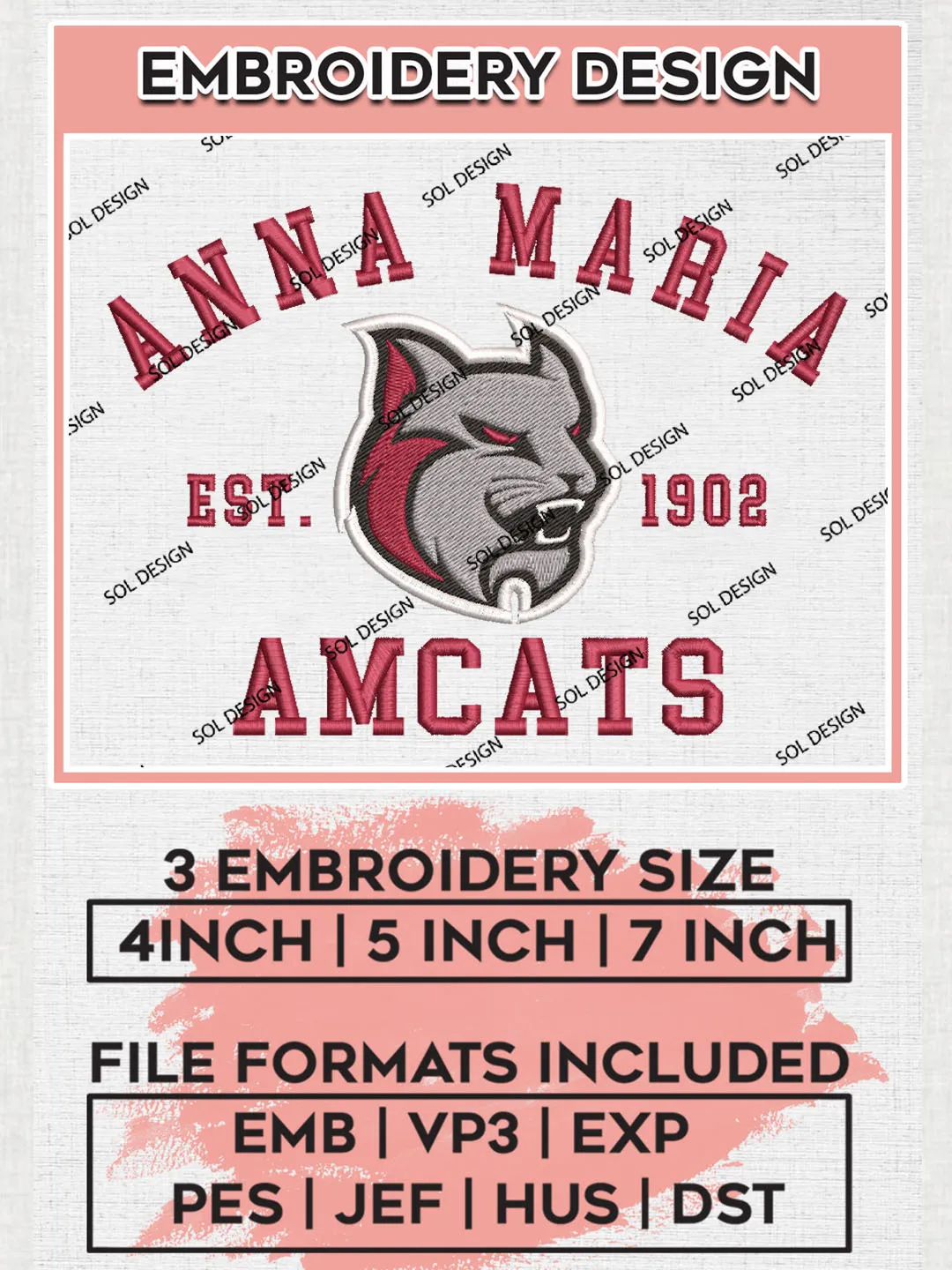 Anna Maria Amcats Est 1902 Logo Embroidery, NCAA Anna Maria Amcats Logo ...