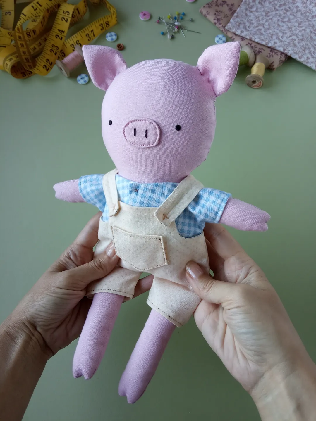 Easy Pig Doll Sewing Pattern PDF with Shirt and Shortalls