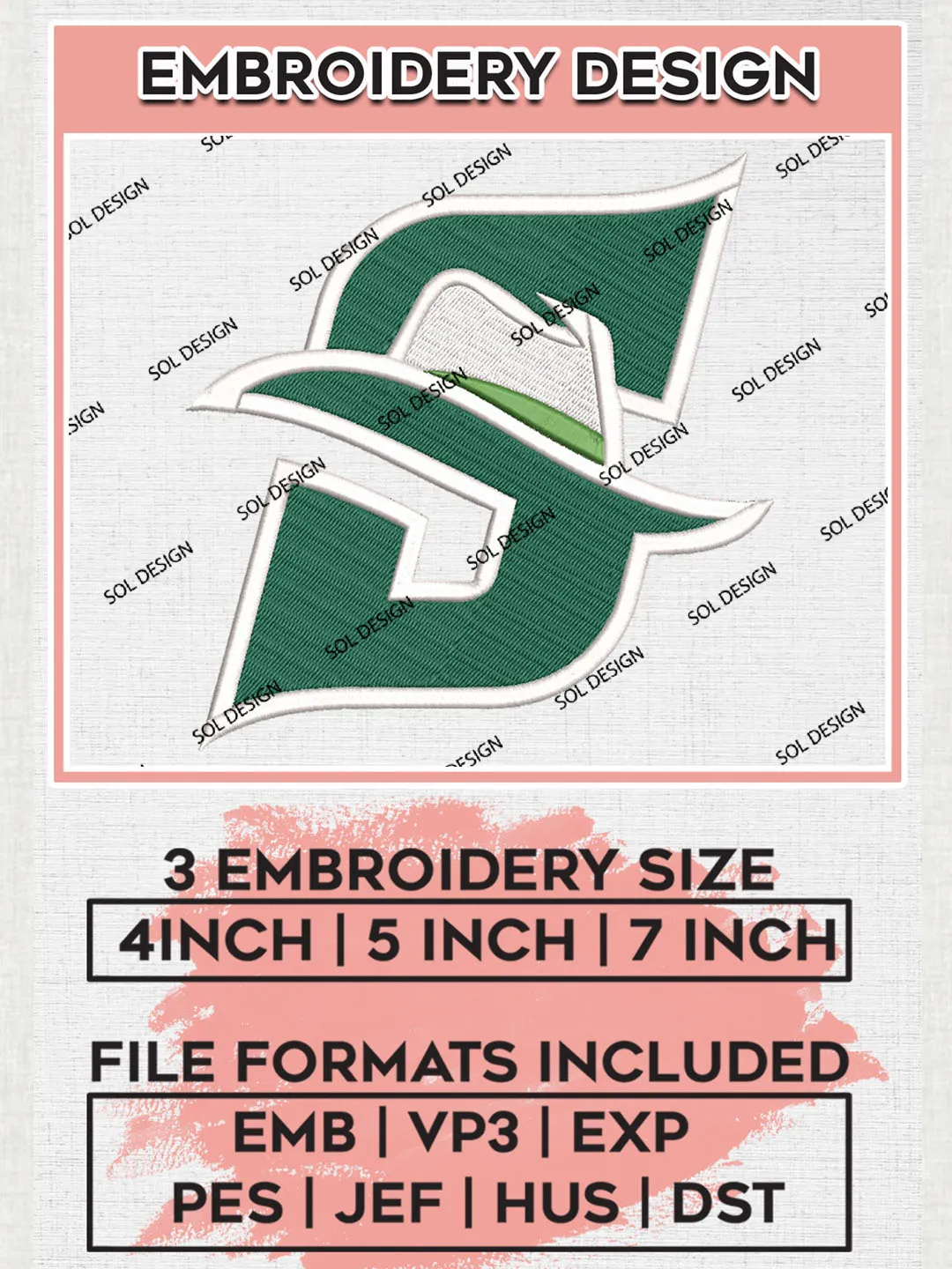 Stetson Hatters Logo Machine Embroidery Design, NCAA Stetson Hatters ...