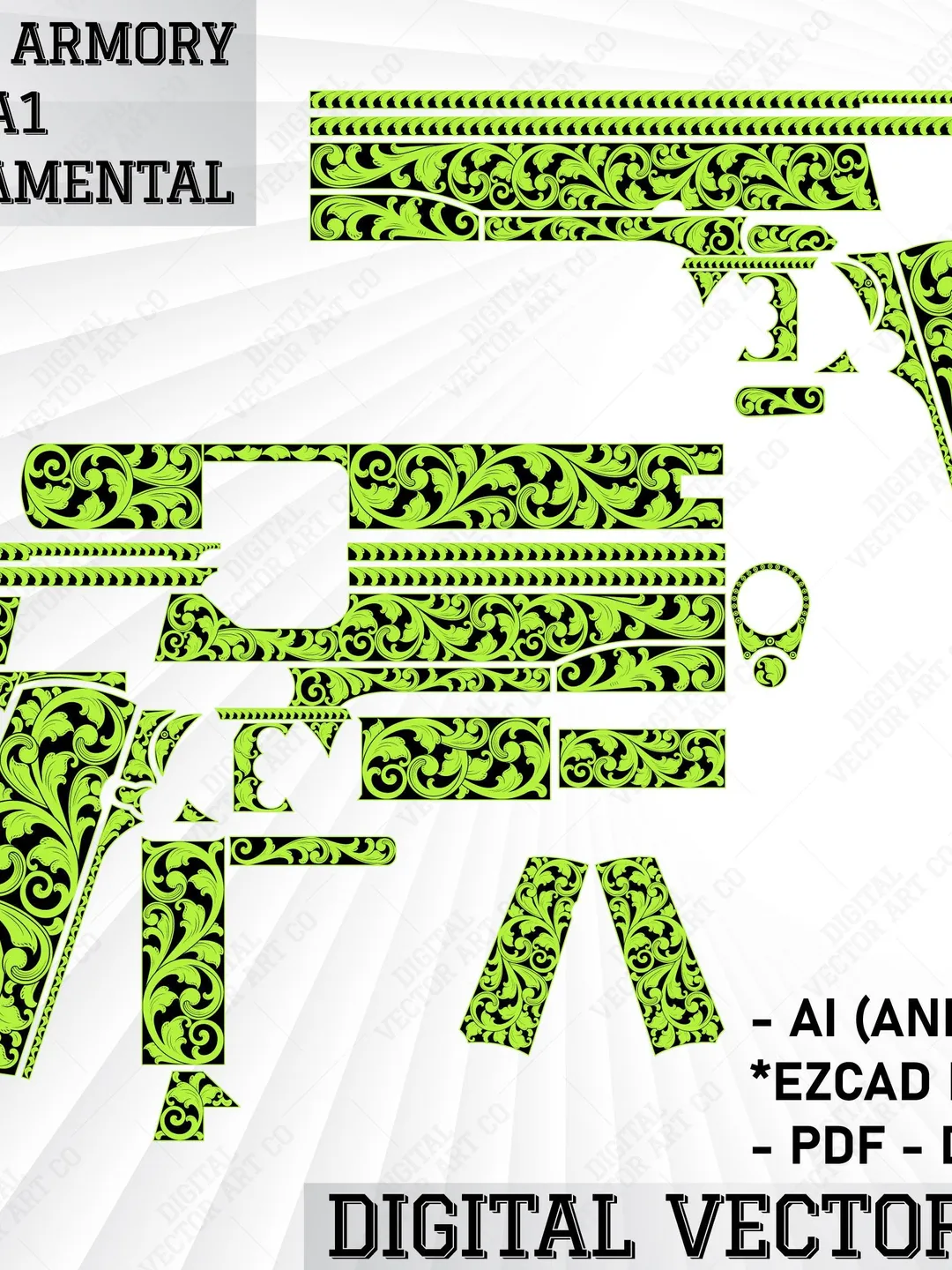 Springfield Armory Engraving Design – Scroll SVG Vector | 1911 A1 Svg ...