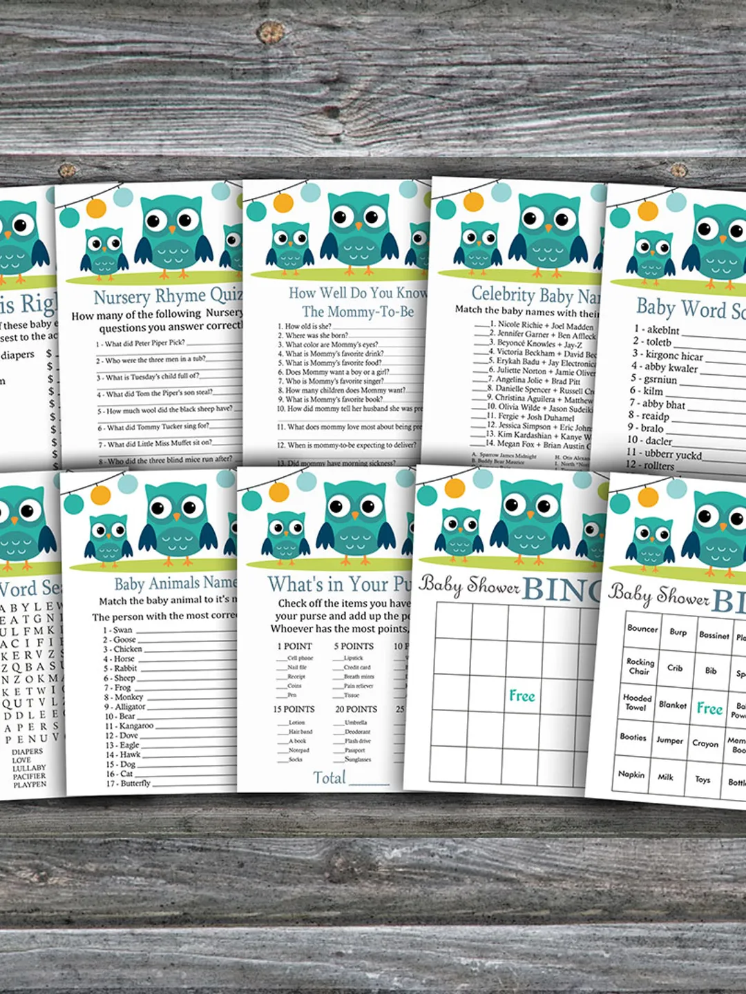 Owl baby shower games bundle,Owl Baby Shower games package,Fun Baby ...