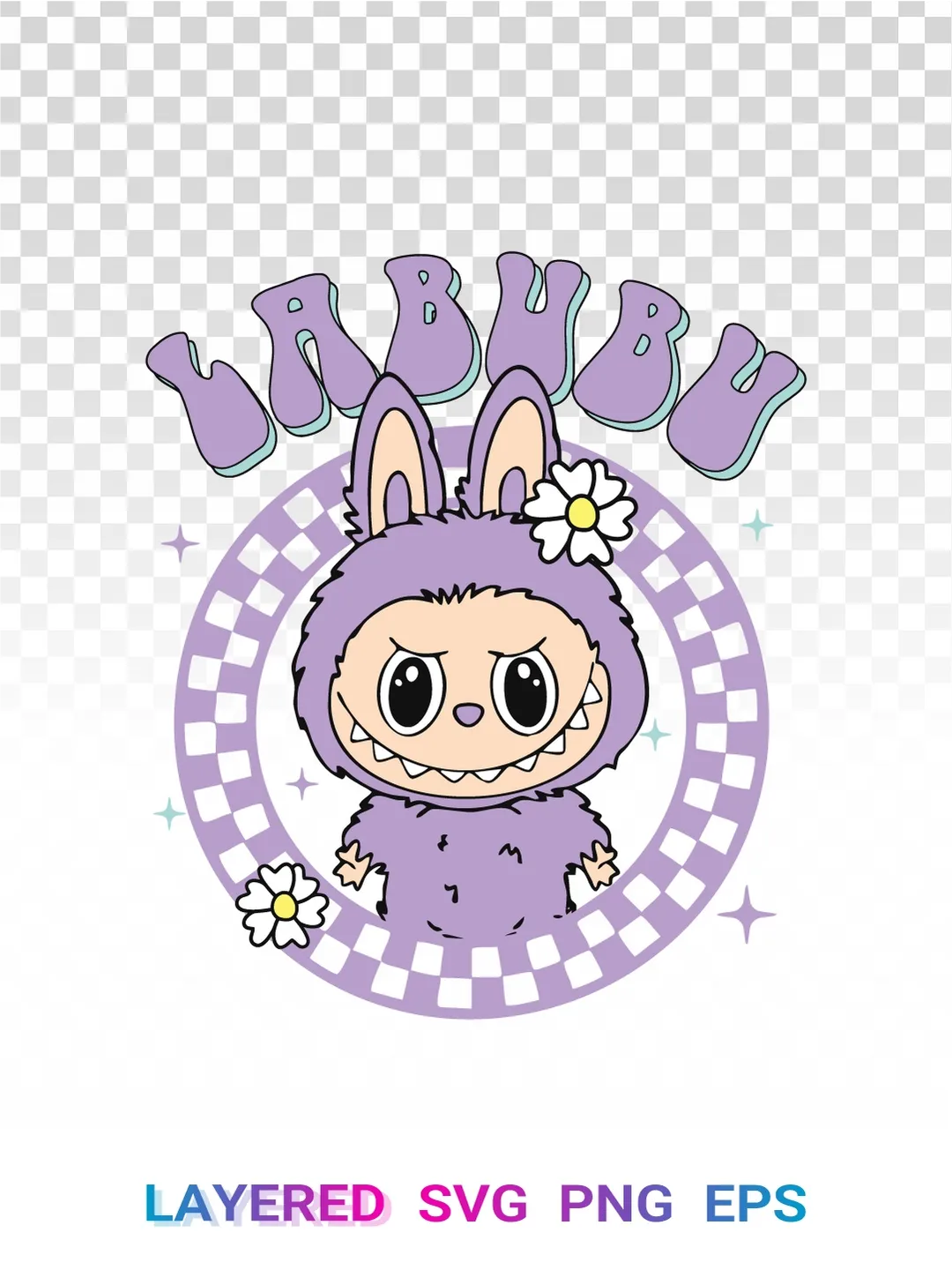 Outline Labubu PNG, Black White Layered SVG, Star ⭐ Eye Labubu Cricut