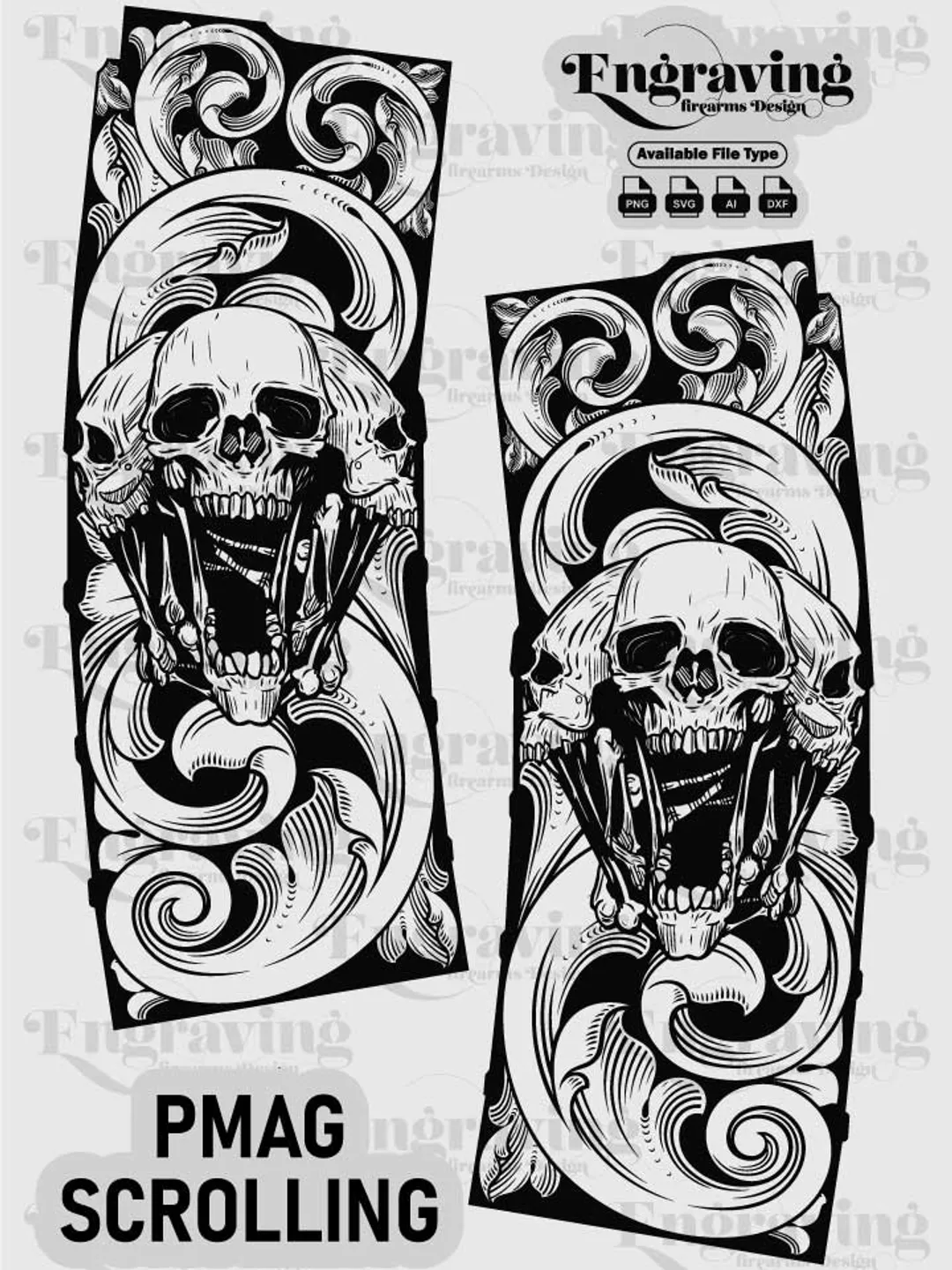 PMAG SCROLL & SKULL Engraving SVG | Vector File Bundle for Laser ...
