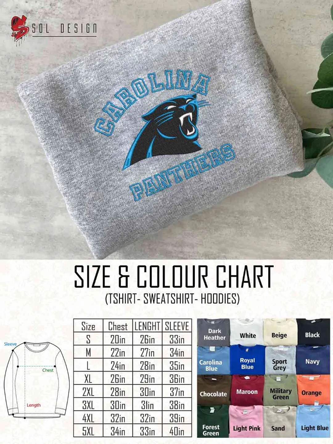 Carolina Panthers Team Embroidered Sweatshirt, NFL Panthers Football ...