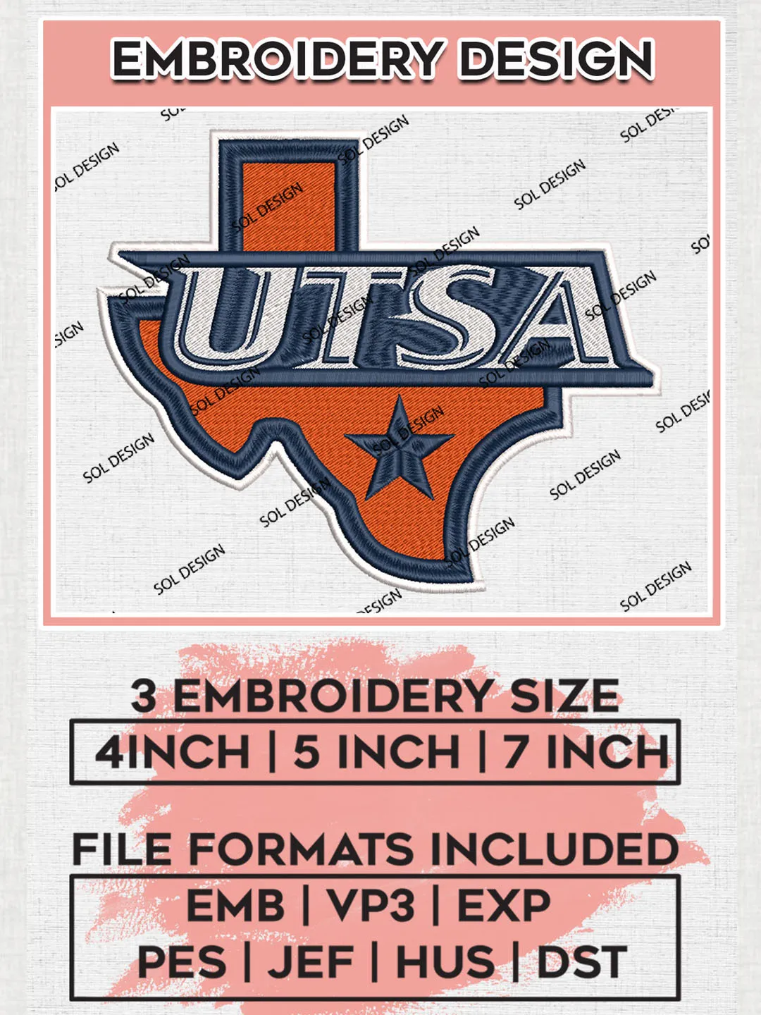 NCAA UTSA Team Map Logo Embroidery Design Files, NCAA UTSA Roadrunners ...
