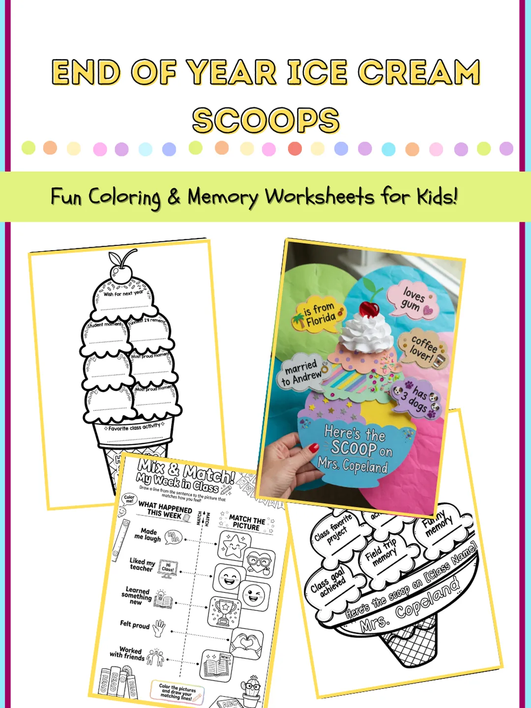 End of Year Ice Cream Scoop Worksheets | Coloring & Memory Activities ...