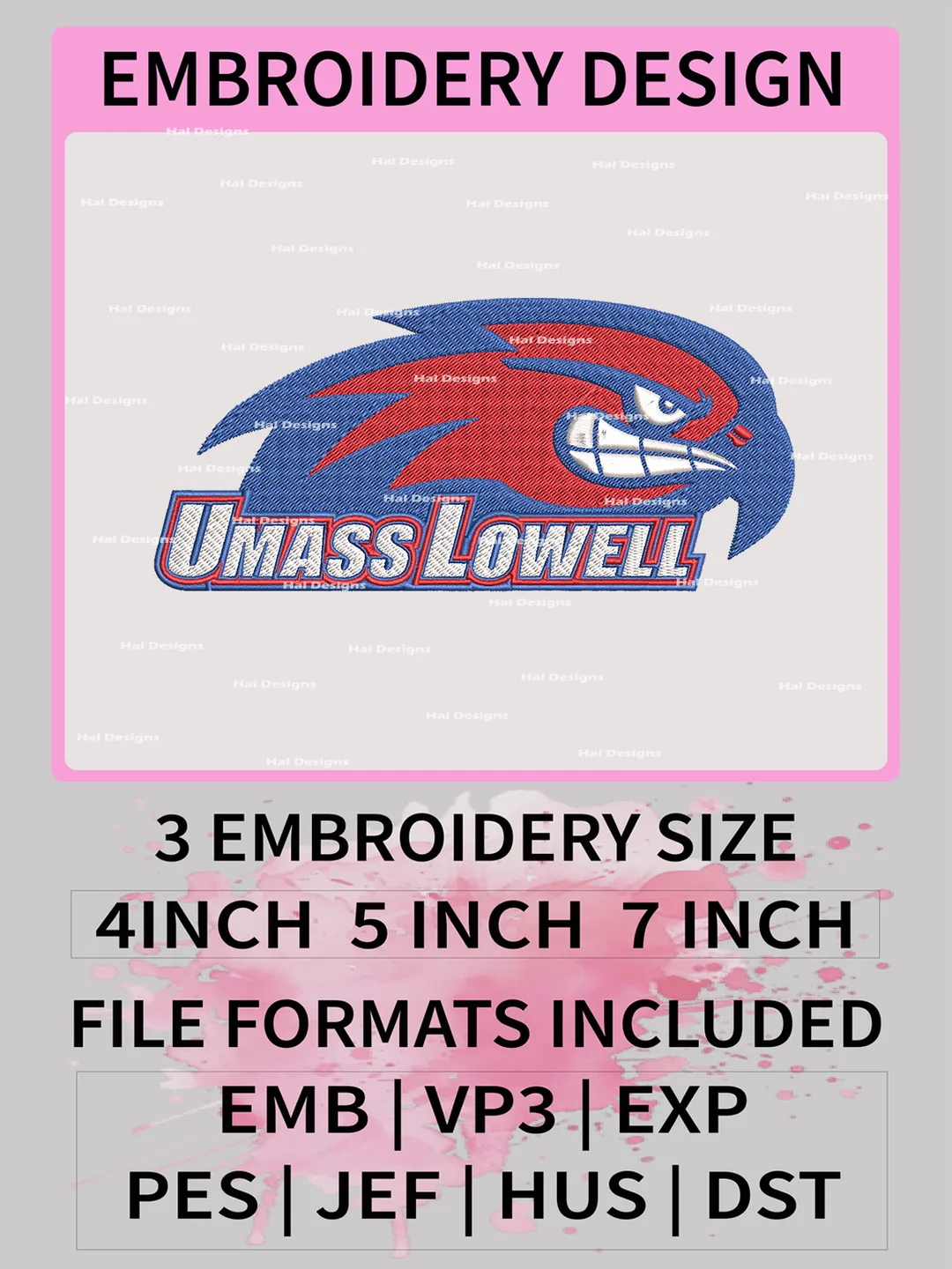 NCAA UMass Lowell River Hawks Embroidery File, 3 Sizes, 6 Formats, NCAA ...