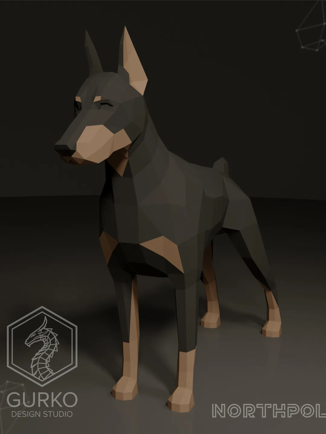 Doberman Papercraft, Dog, Digital Template, PDF Download, Gurko, 3D Low ...