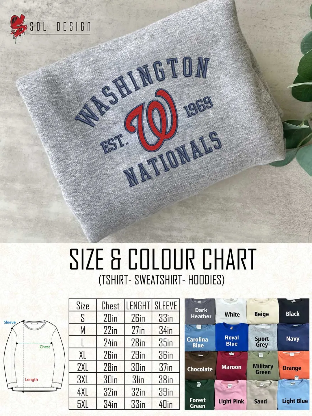 Washington Nationals Est 1969 Embroidered Sweatshirt, MLB Embroidered ...