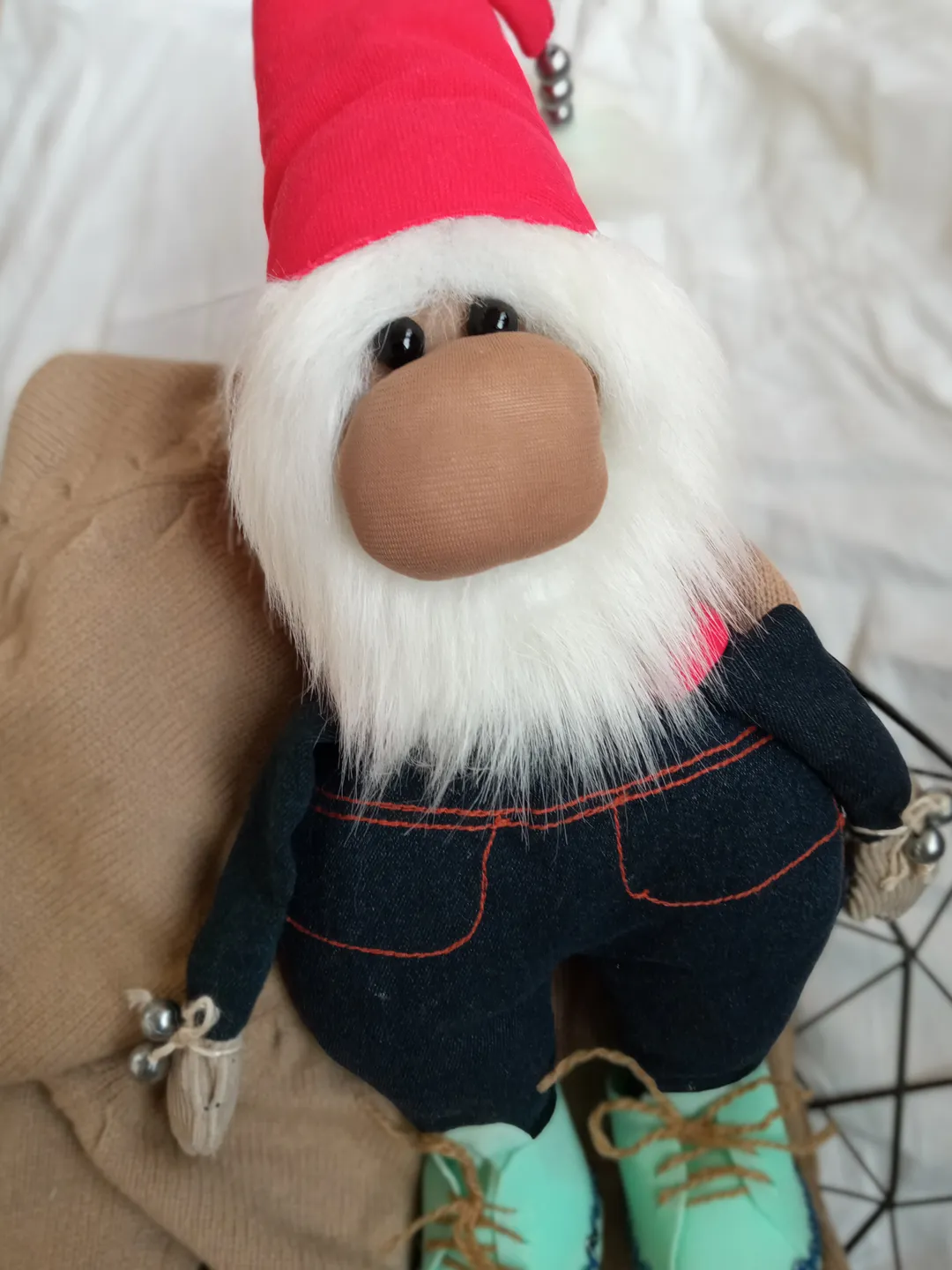 Cute denim gnome. Textile interior gnome. Christmas decor Fireplace ...