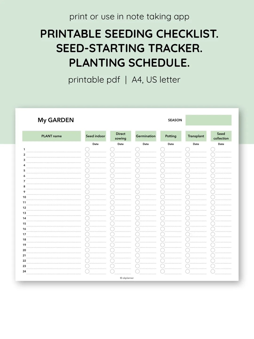 Printable Seeding Checklist. Greenhouse planting tracker Garden ...