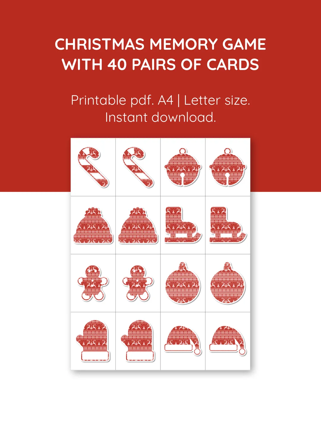 Concentration game. Matching pairs game. Memory card game. Holiday ...
