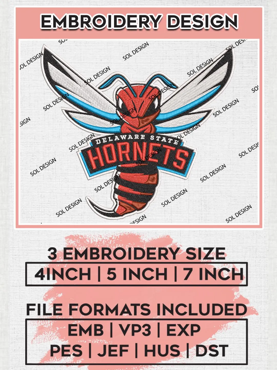 NCAA Delaware State Hornets College Team Mascot Logo Embroidery Design ...