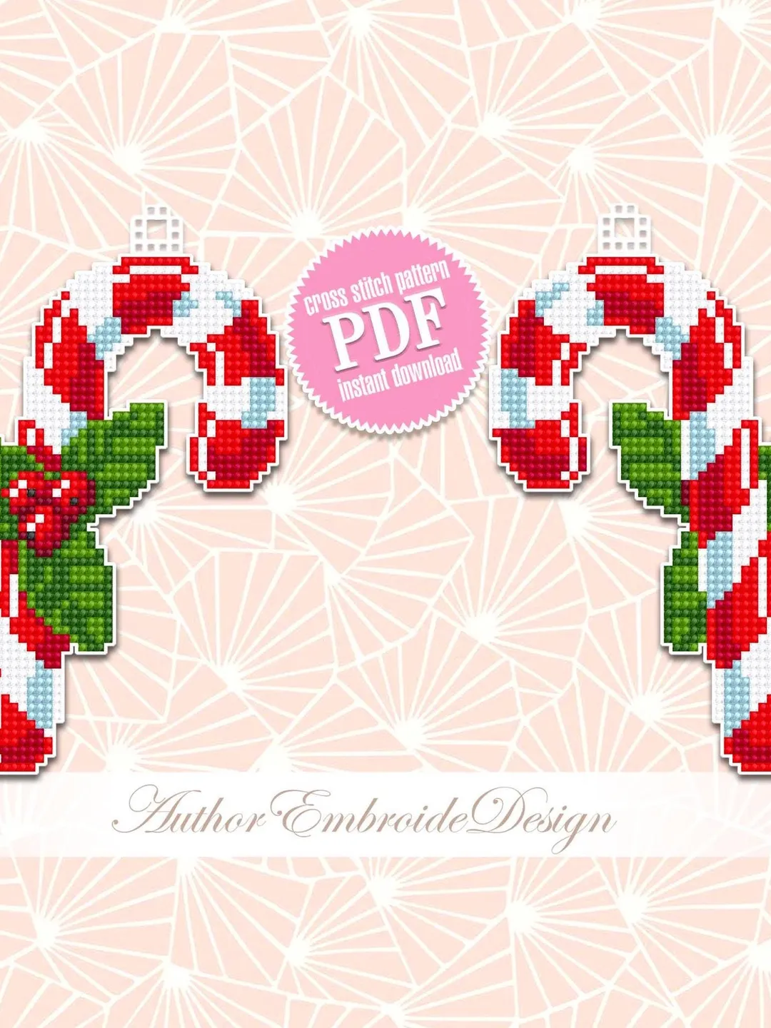 Christmas candy cane cross stitch pattern PDF download Double-sided ...