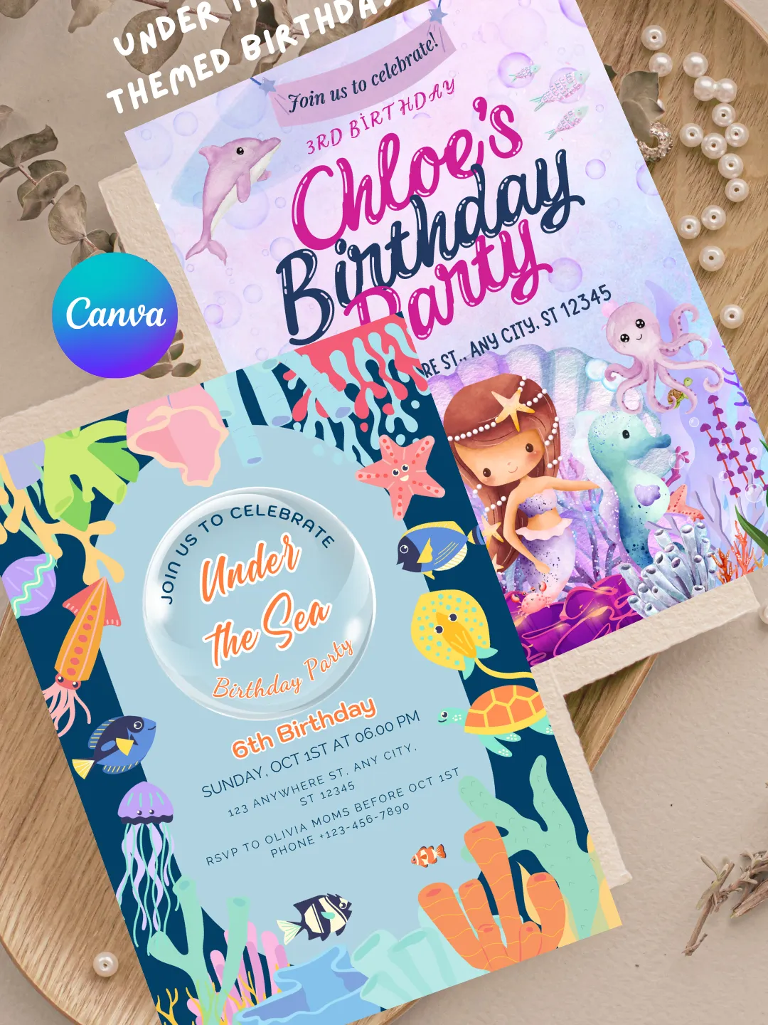 Under the Sea Birthday Invitation, Template (Bundle of 4)