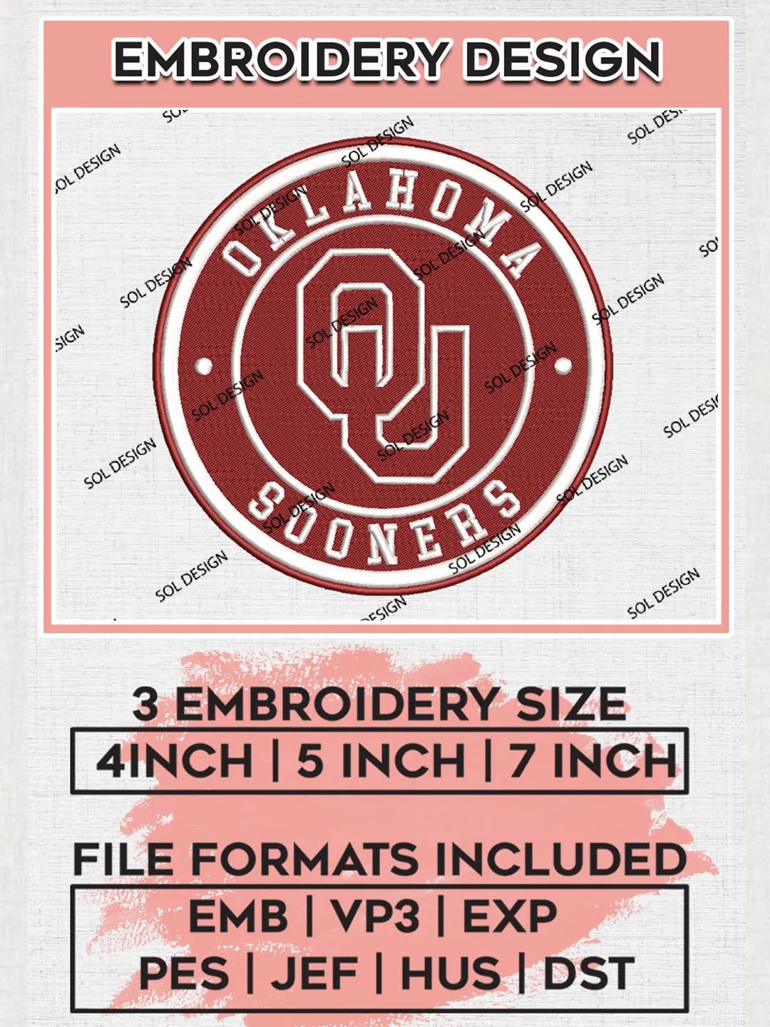NCAA Oklahoma Sooners Round Logo Embroidery, NCAA Oklahoma Logo ...