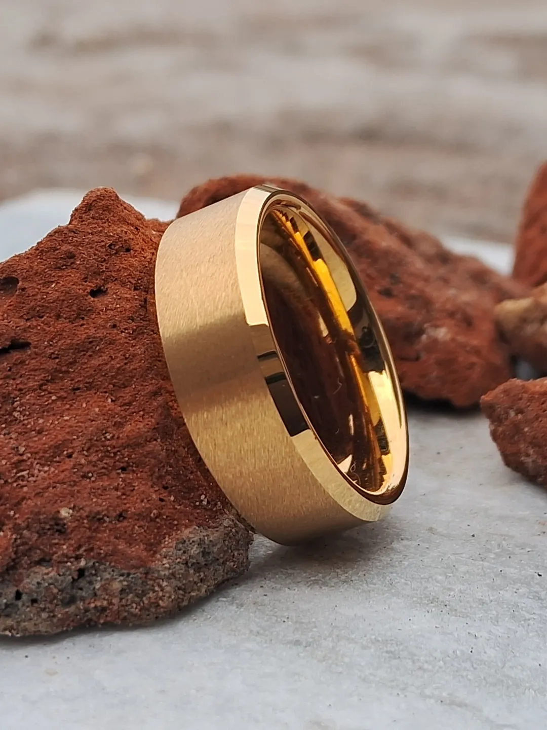 This 8mm 24K Gold Plated Tungsten Ring, featuring a sleek brushed ...