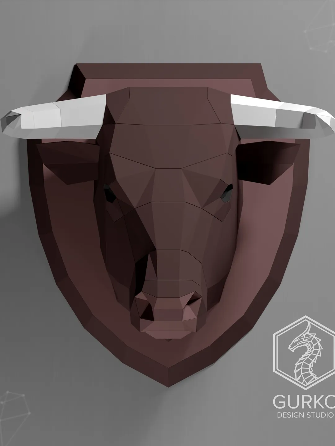 Bull Head Papercraft, Digital Template, PDF Download, Gurko, Trophy, 3D ...