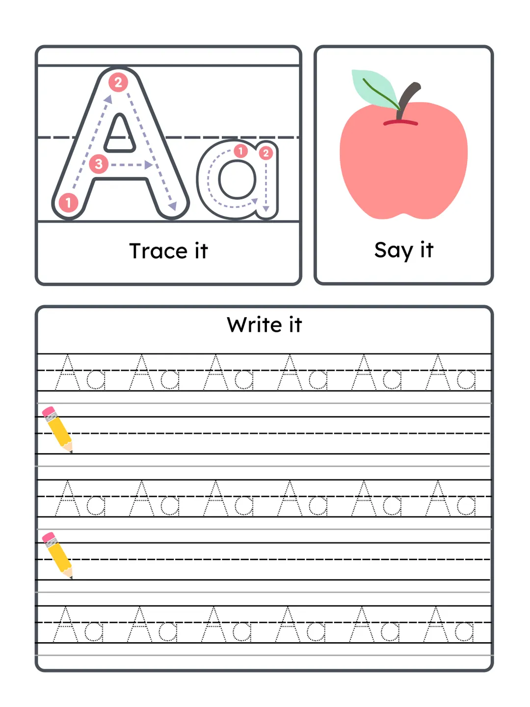 Printable "Trace, Say, Write" Alphabet Worksheets | Kids ABC ...