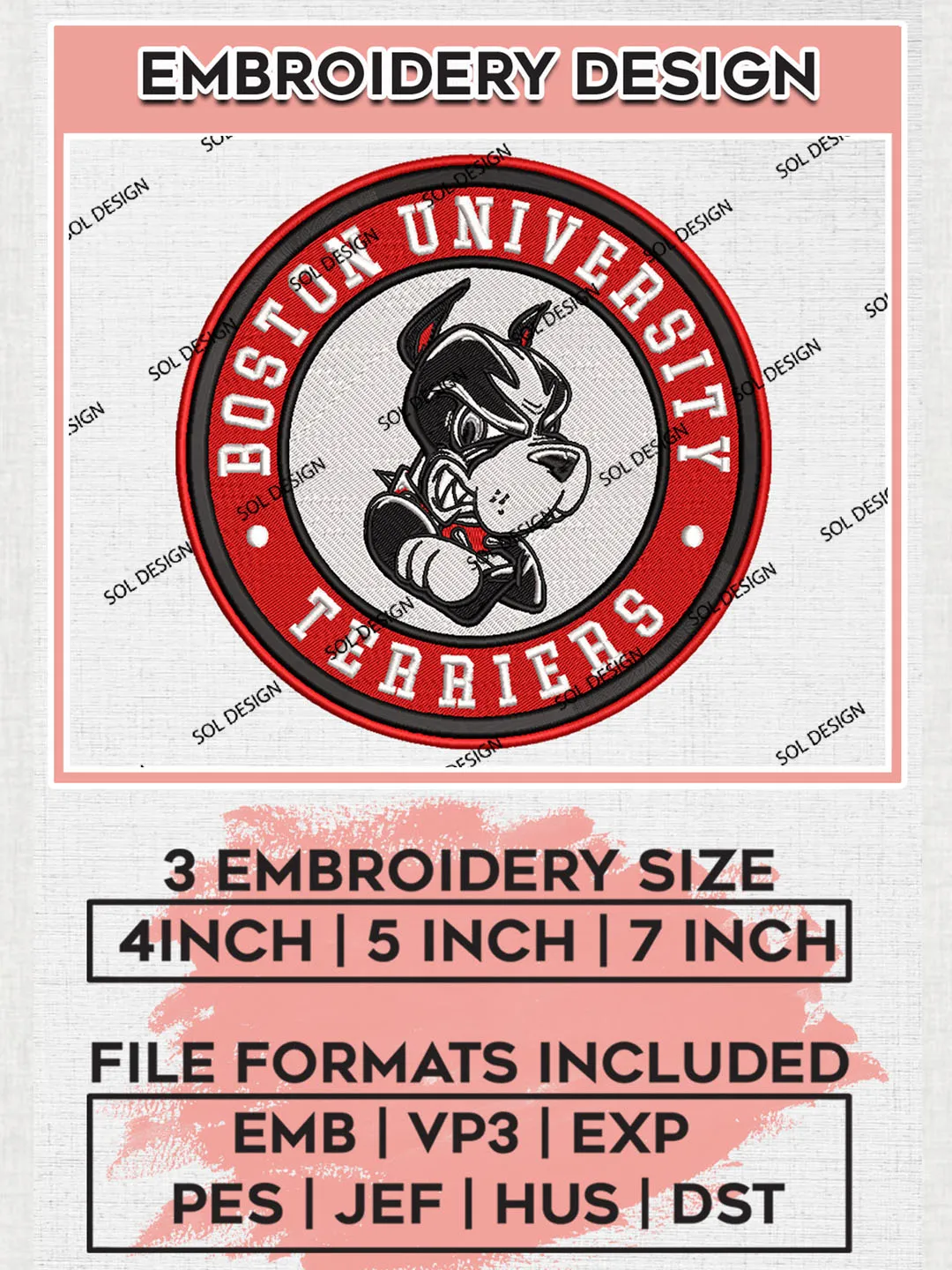NCAA Boston University Terriers Round Logo Embroidery, NCAA Boston ...