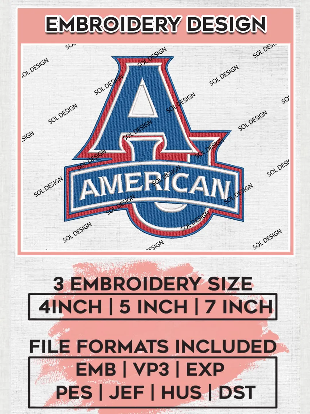 NCAA American AU Eagles Team Logo Machine Embroidery Design, NCAA ...