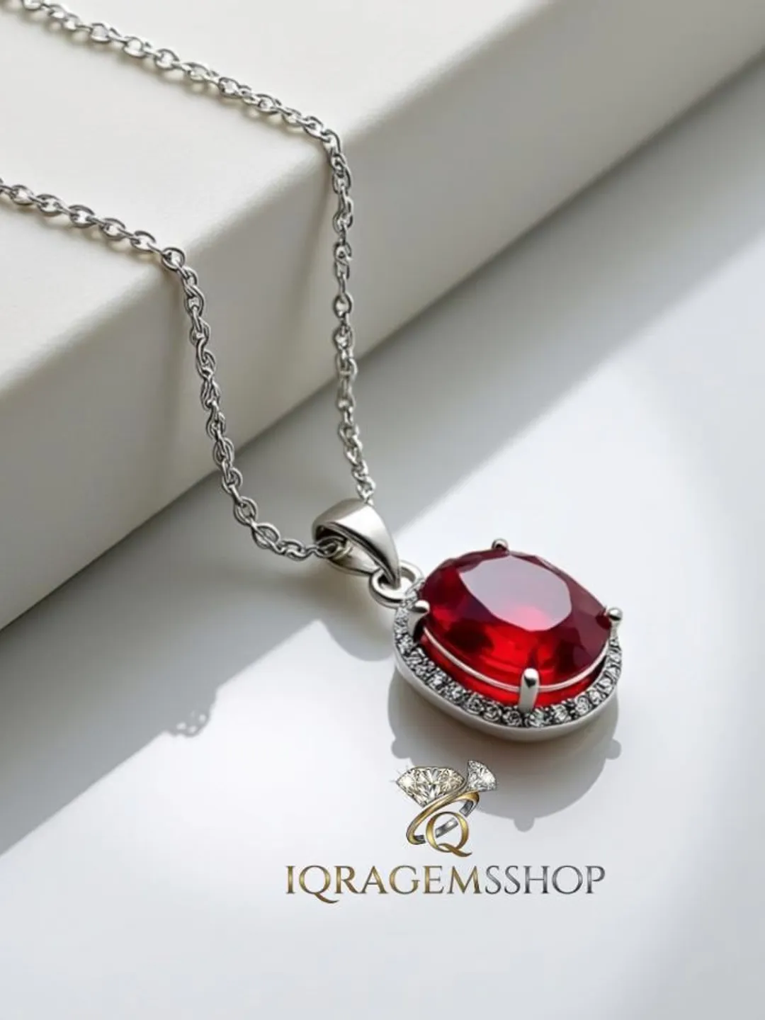 Ruby Gemstone Oval Pendant Necklace: 925 Sterling Silver, Handmade July ...