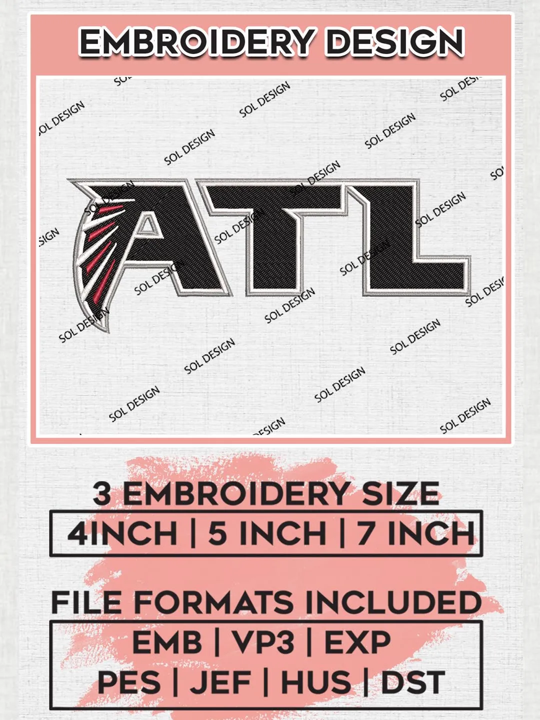 Atlanta Falcons Wordmark Logo Embroidery Designs, NFL Falcons, NFL ...
