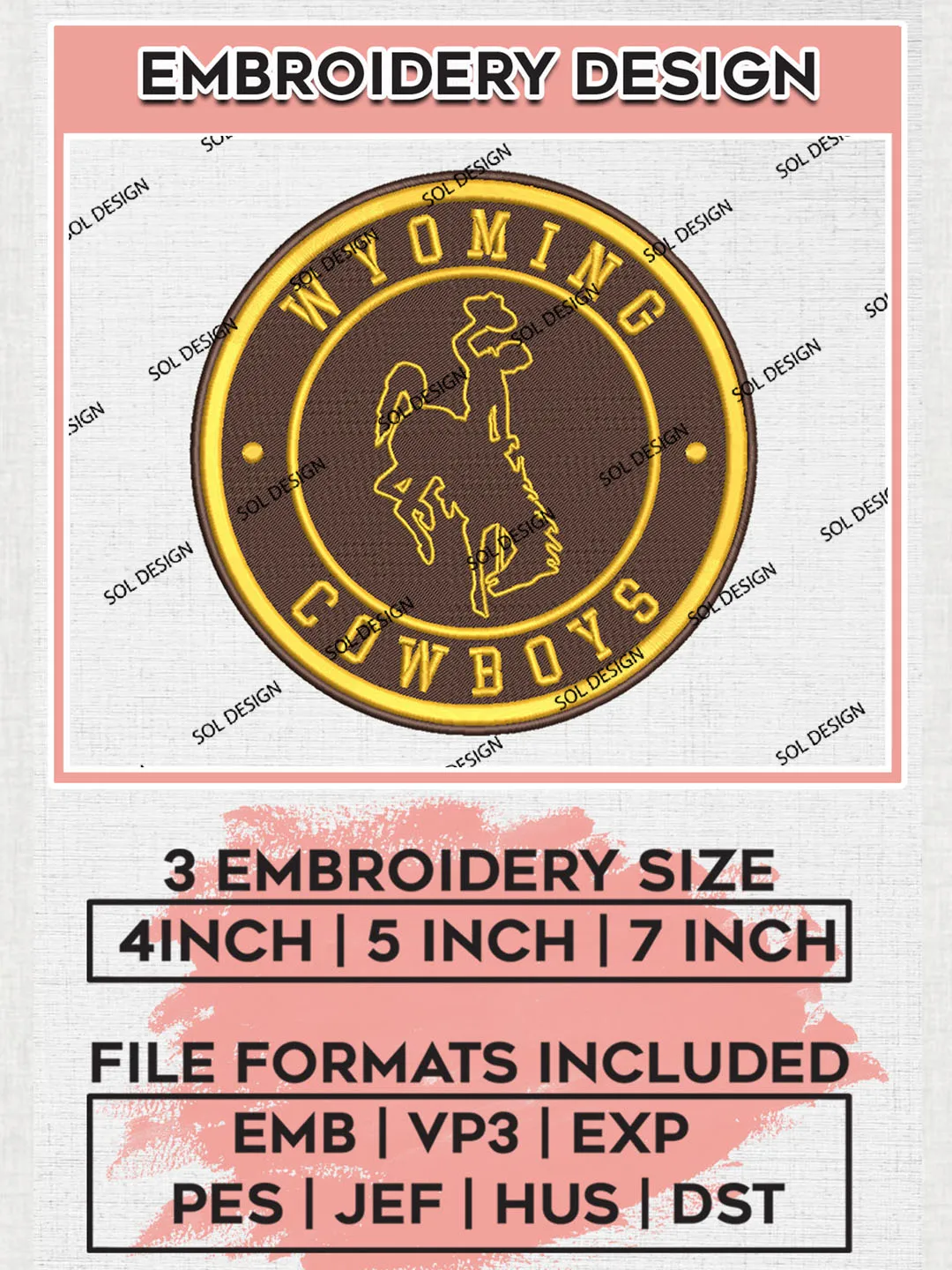 NCAA Wyoming Cowboys Round Logo Embroidery, NCAA Wyoming Logo ...