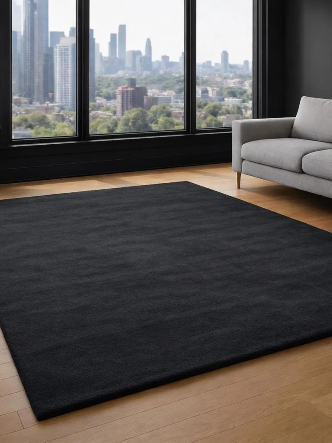 Black Hand Tufted Wool Rug | Solid Color NZ Wool Area Rug | Modern ...