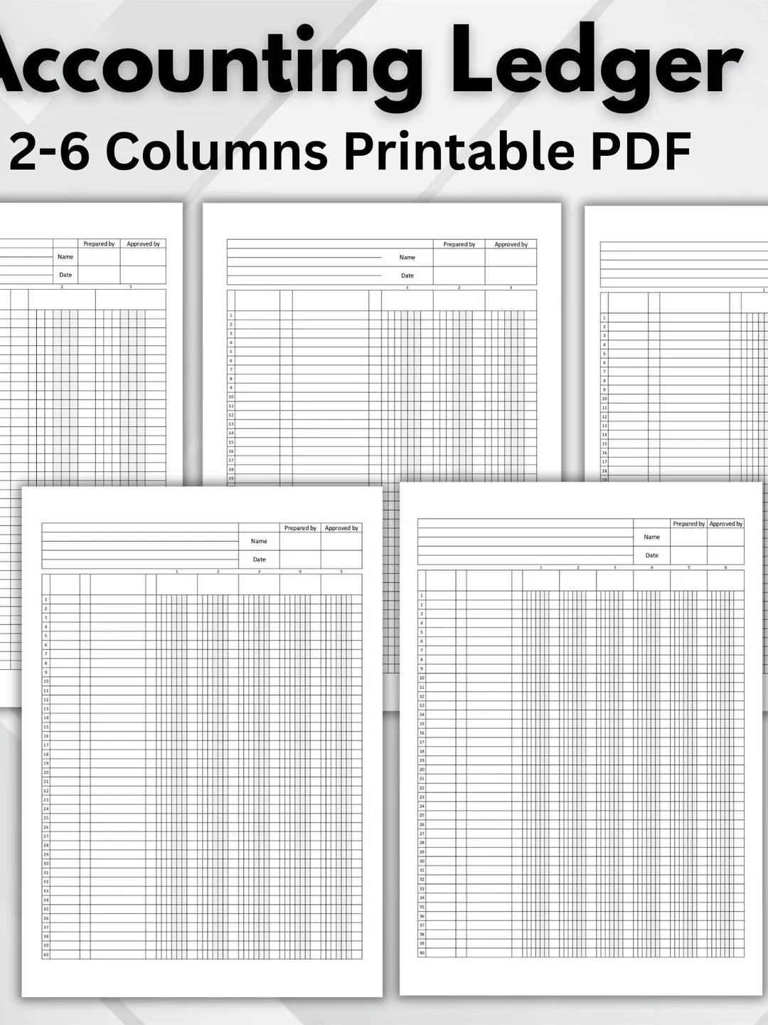 2–6 Column Ledger Printable. Accounting Ledger Sheets PDF. Professional ...
