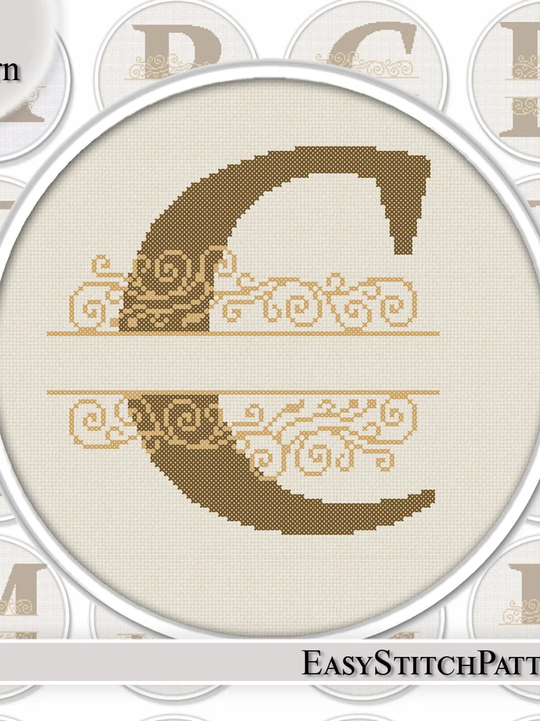 Monogram cross stitch pattern. DIY. Letter C cross stitch pattern. Name ...