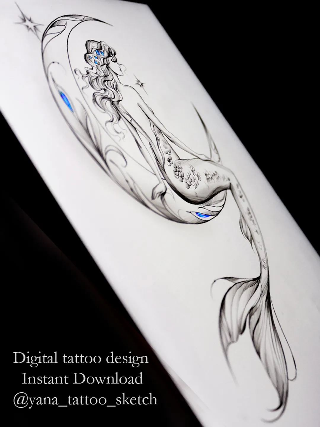 Mermaid Tattoo Design Crescent Moon And Mermaid Tattoo Sketch Idea Fine