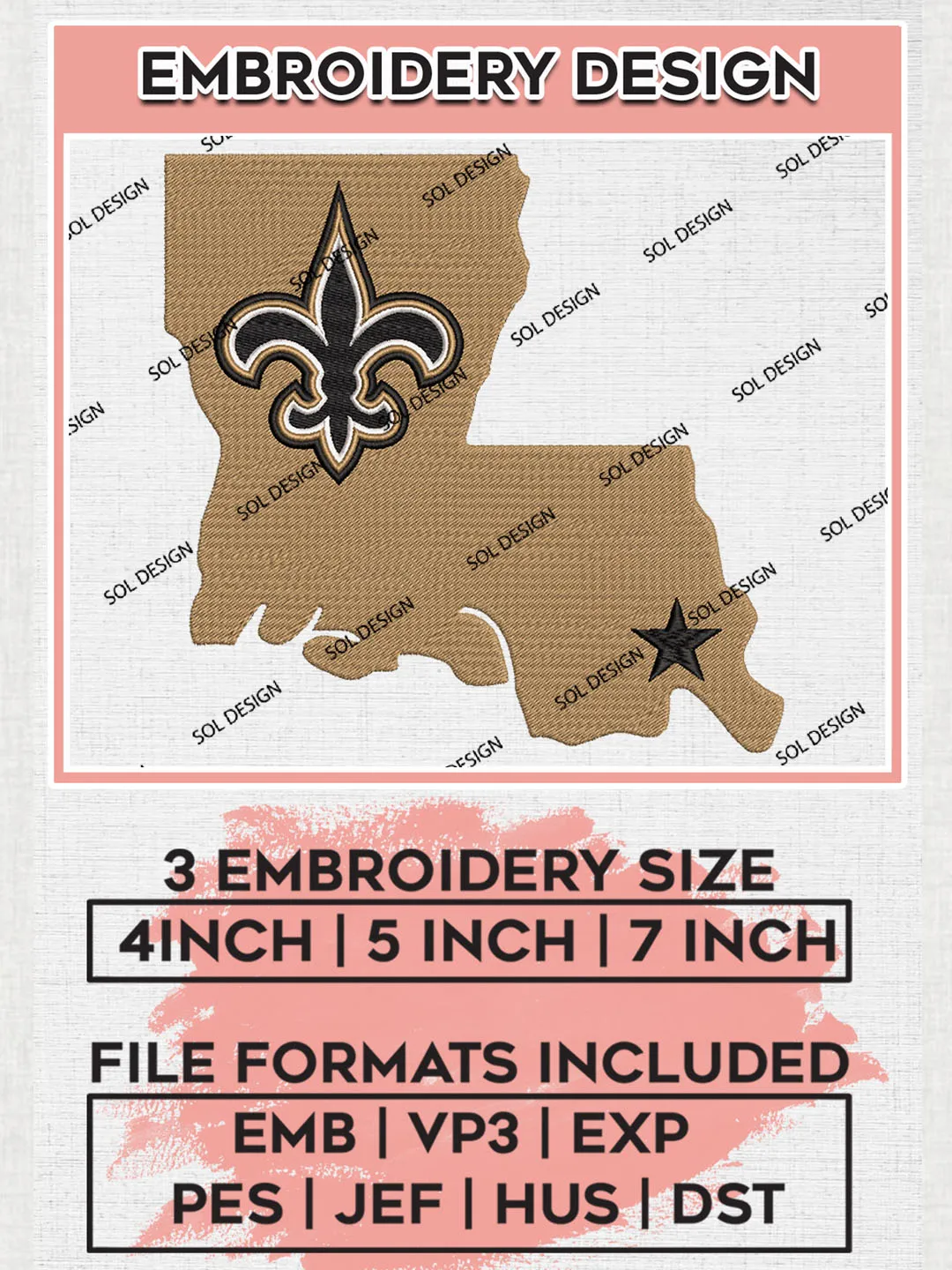 NFL New Orleans Saints Maps Logo Embroidery Designs, NFL Saints, NFL ...