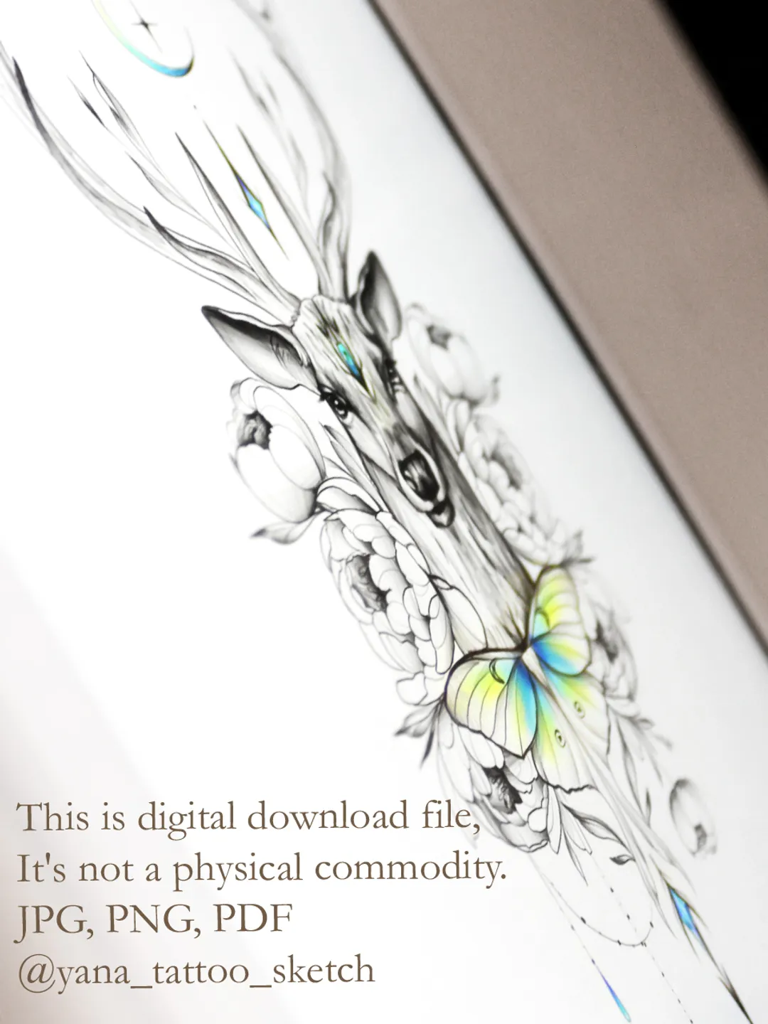 Deer Tattoo Design Moth Deer Tattoo Idea Stencil Drawing, Instant ...