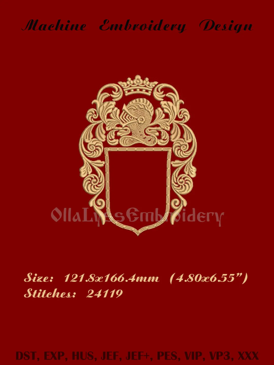 Baroque monogram frame embroidery design