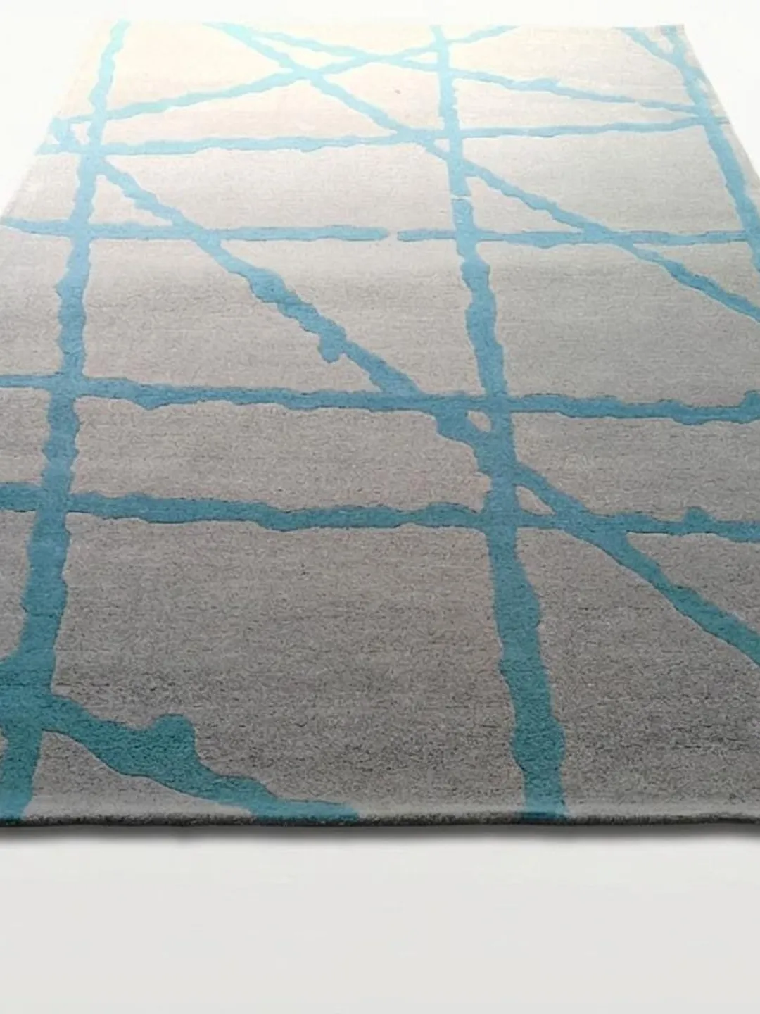 Hand-Tufted Wool Rug, Blue Teal Geometric, Modern Area Rug, 8x10