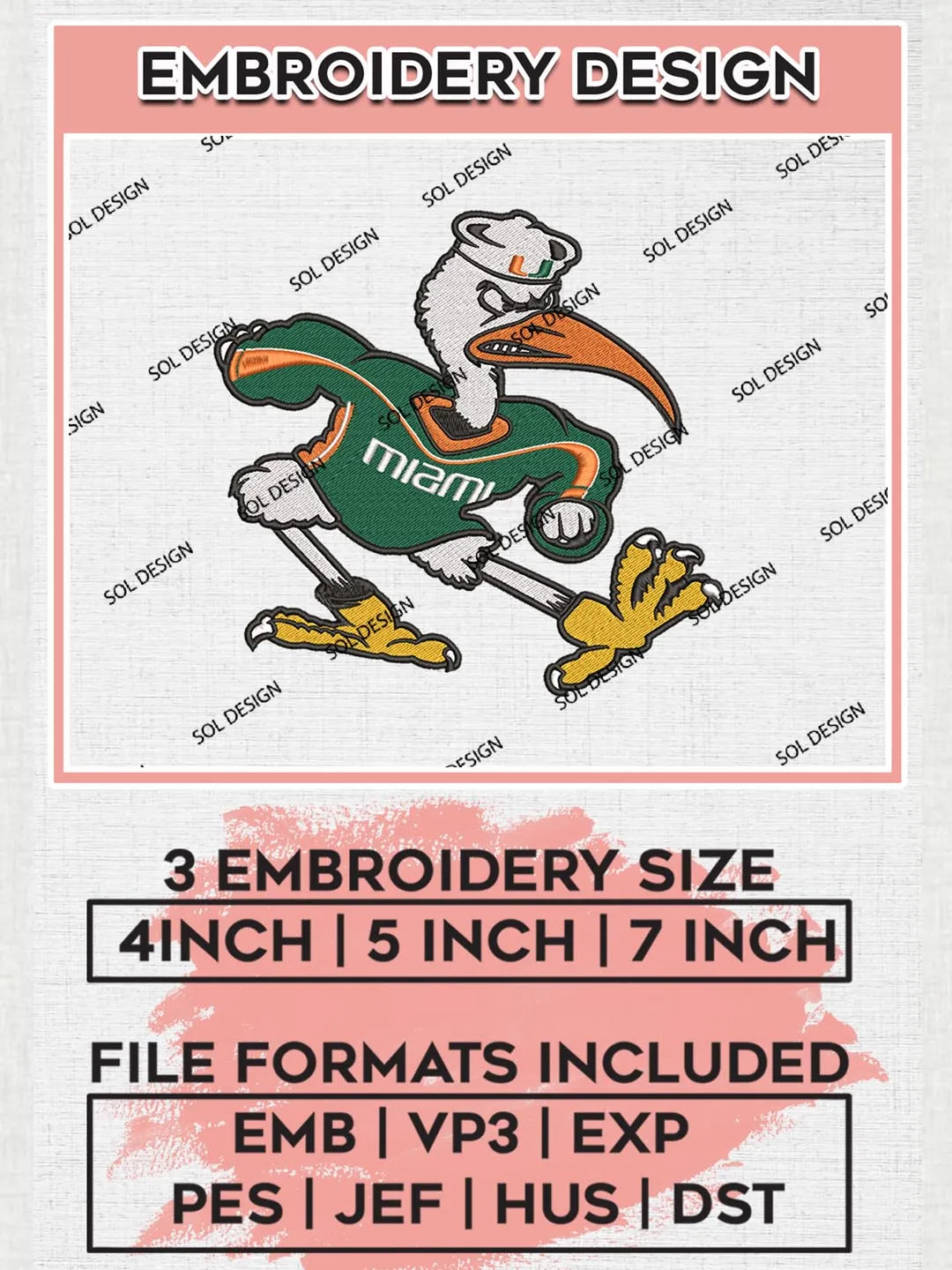 NCAA Miami Hurricanes Team Mascot Logo Machine Embroidery Design, NCAA ...