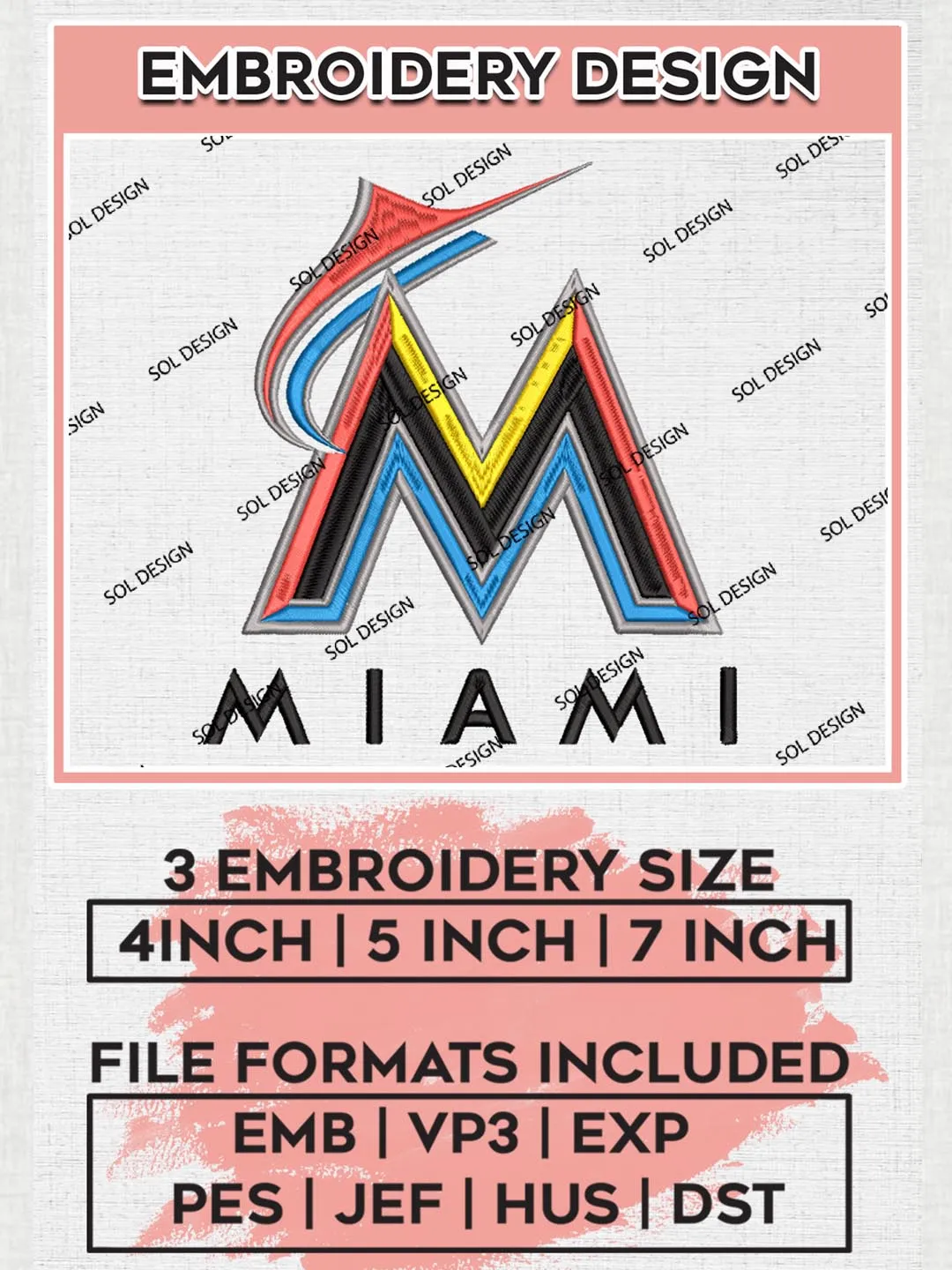 MLB Miami Marlins Logo Embroidery Design Files, MLB Miami Marlins Team ...
