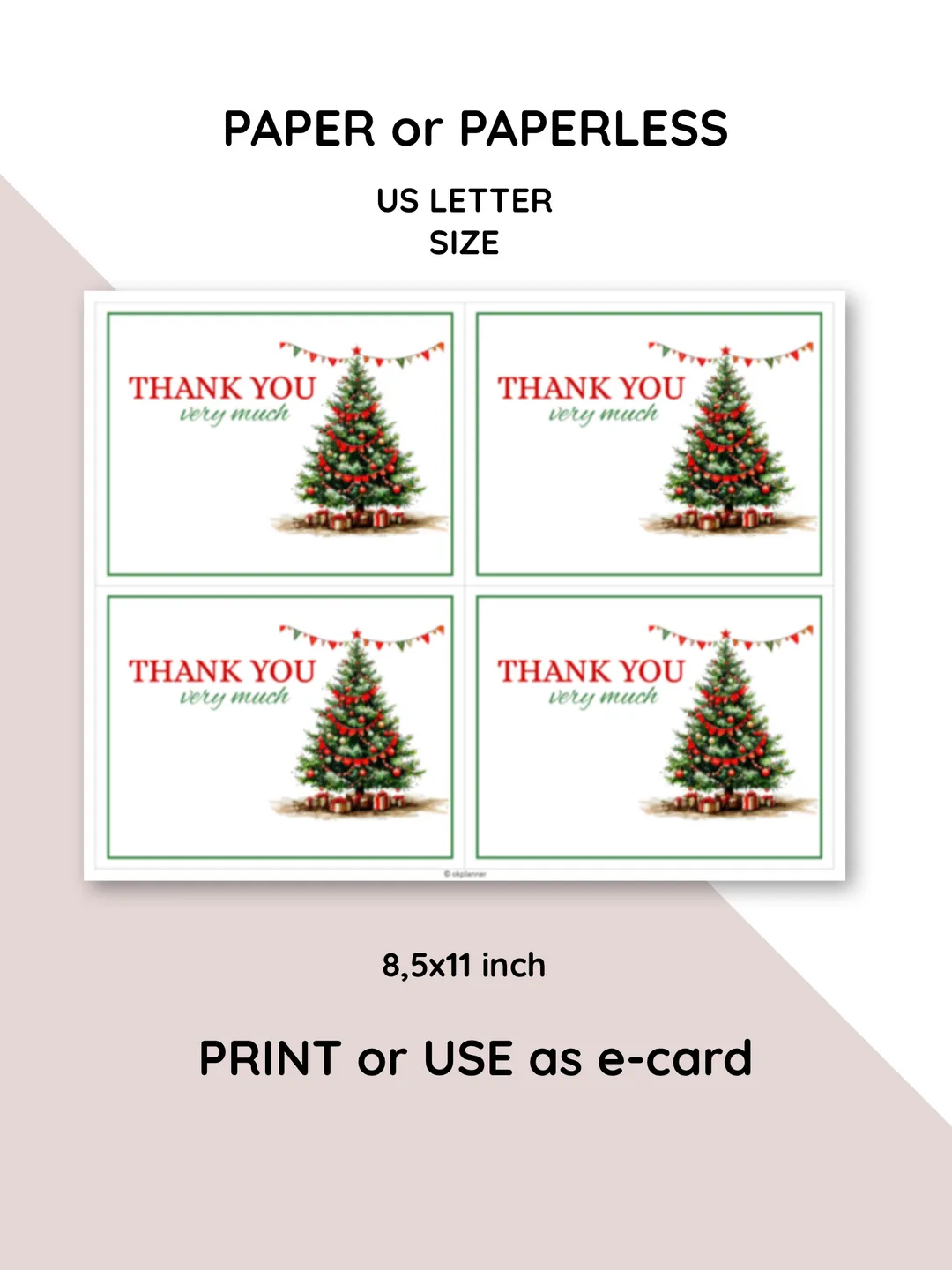 Classic Christmas Thank You Cards Printable. 8 Elegant Designs ...